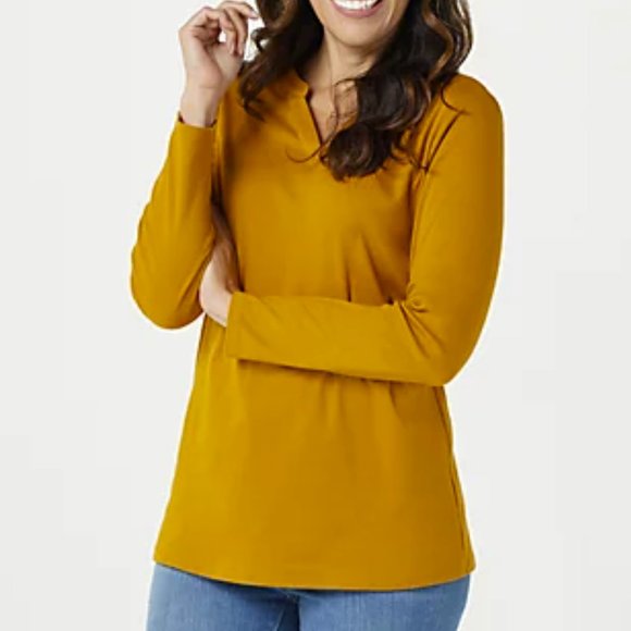 Denim&Co | Tops | Denim Co Split Vneck Long Sleeve Top 889 | Poshmark